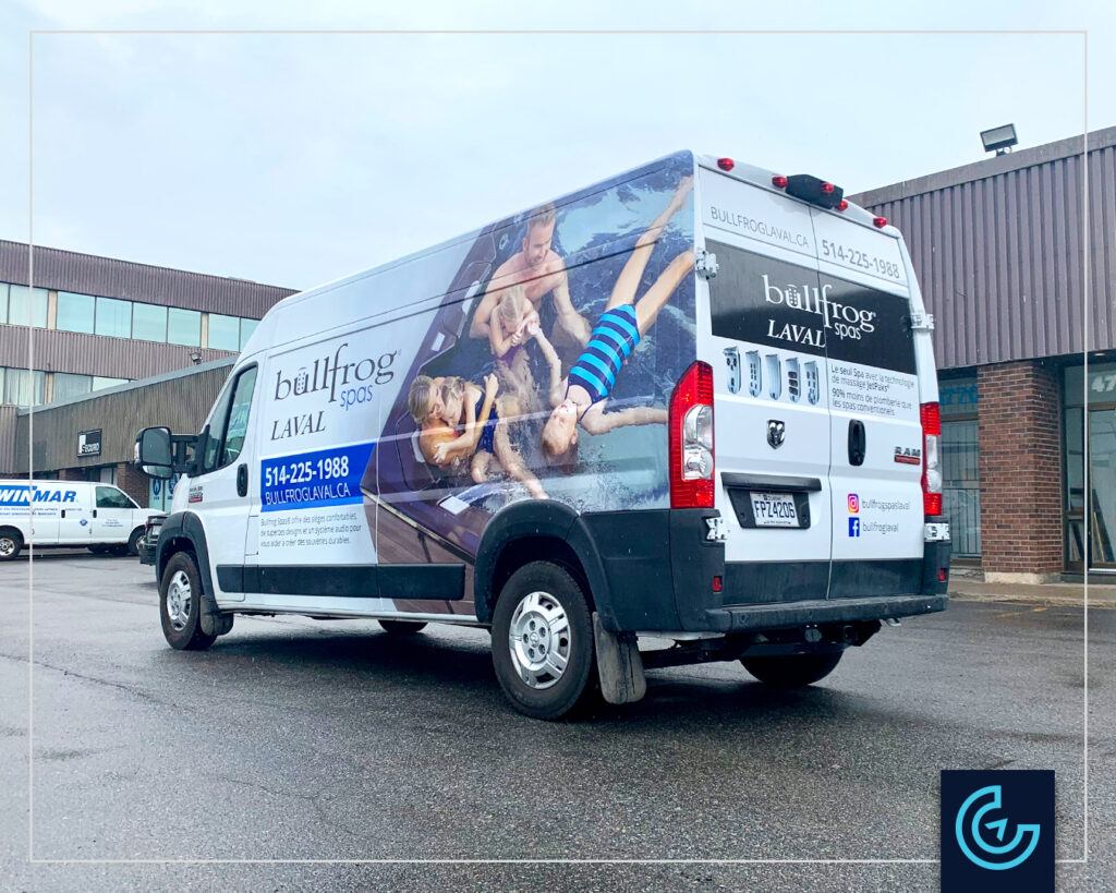 Wrap de fourgon complet: Bullfrog Spas Laval - Click Affiche Inc.