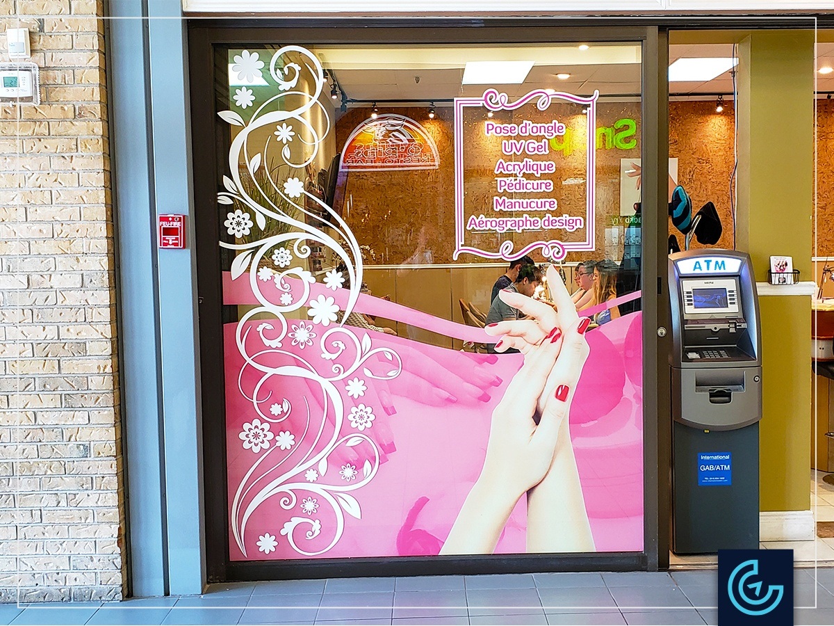 Commercial window graphics: Ongles Paris - Click Affiche Inc.