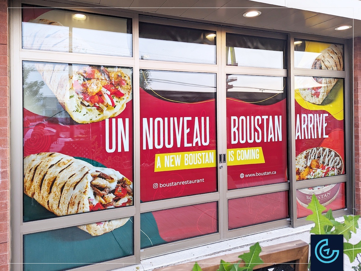 Temporary window graphics "Opening soon": Boustan (Lachine) - Click ...
