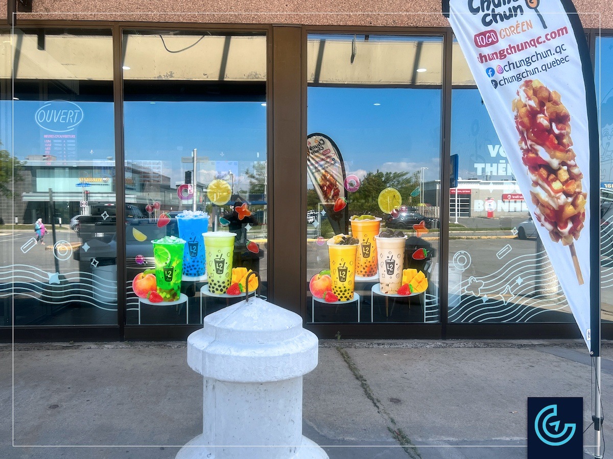 Advertising storefront window graphics for bubble tea store: L2 ...