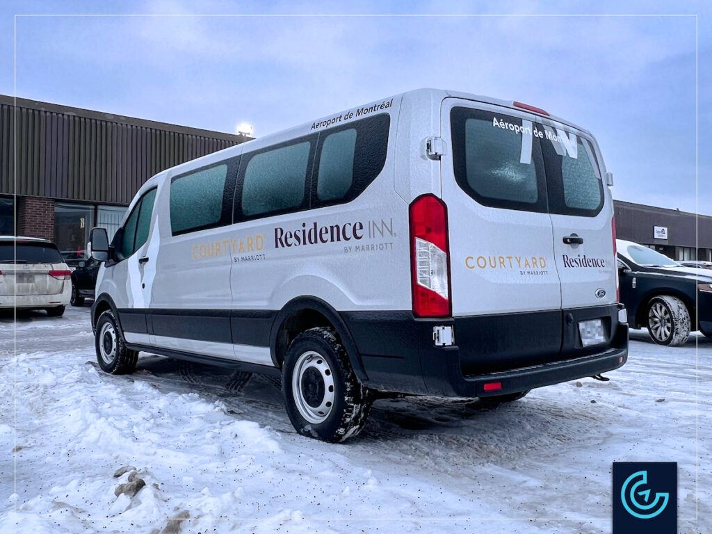 Branding shuttle van lettering on a 2023 Ford Transit Passenger Low ...