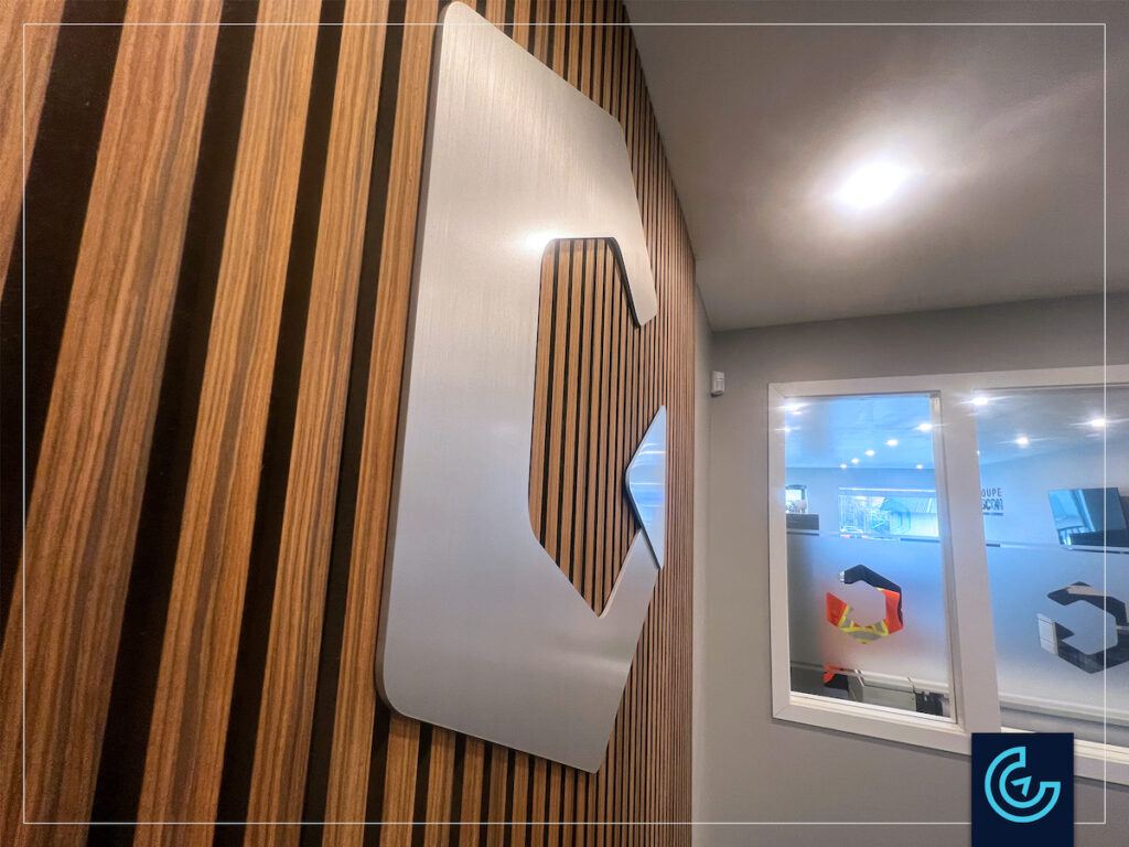 Branding wall sign letters in brushed aluminium manufactured and ...